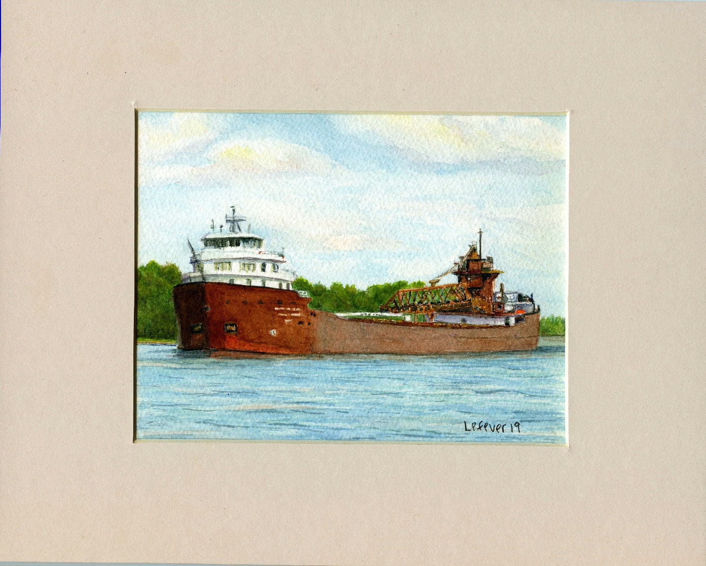 Original Great Lakes Freighter Wall Kaye E. Barker Watercolor Painting ...