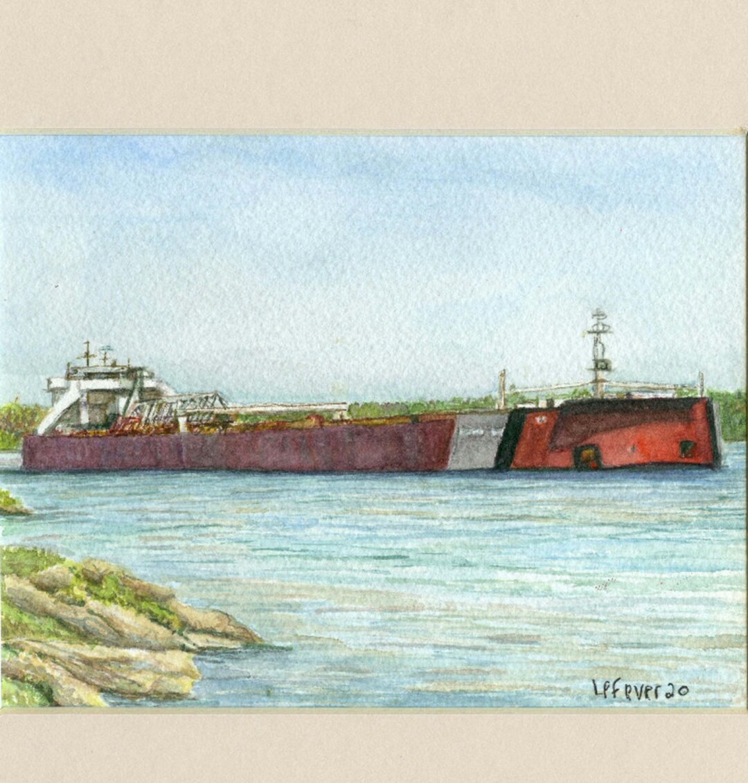 Original Great Lakes Freighter Wall Presque Isle Watercolor Painting ...