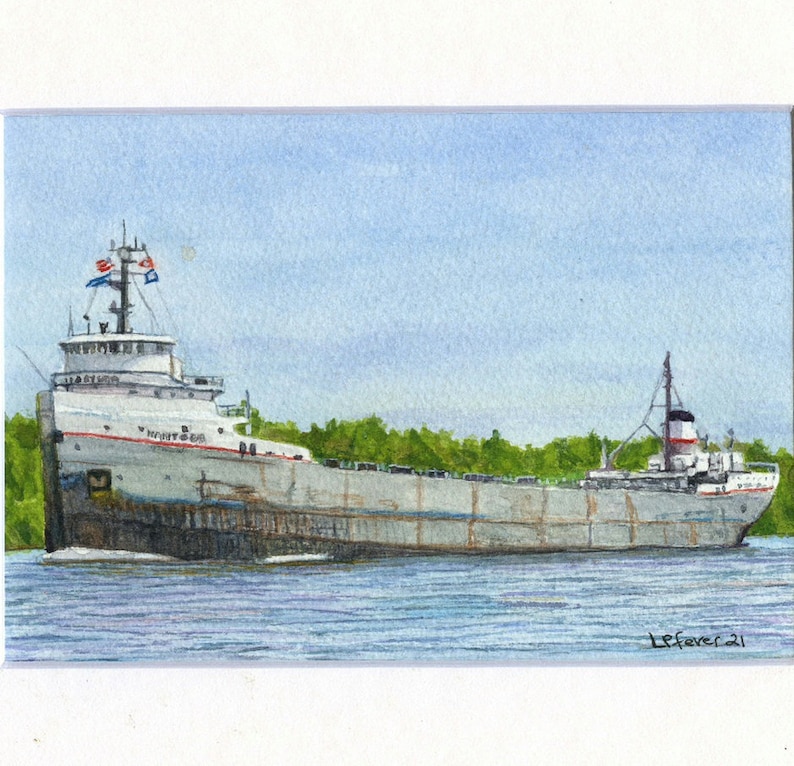 Original Great Lakes Freighter Wall Art Manitoba Watercolor Painting ...