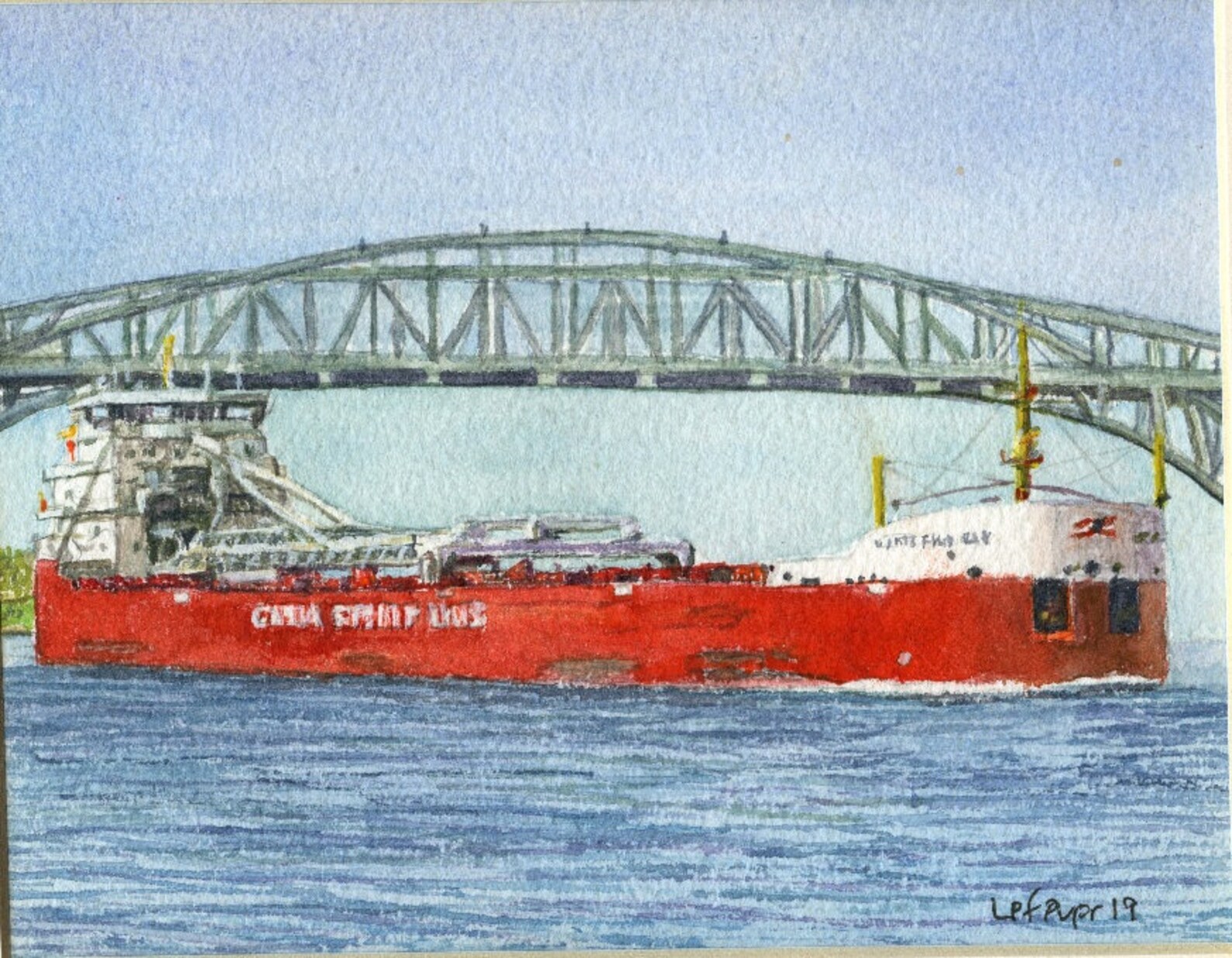 Original Great Lakes Freighter Wall Art Whitefish Bay Watercolor ...