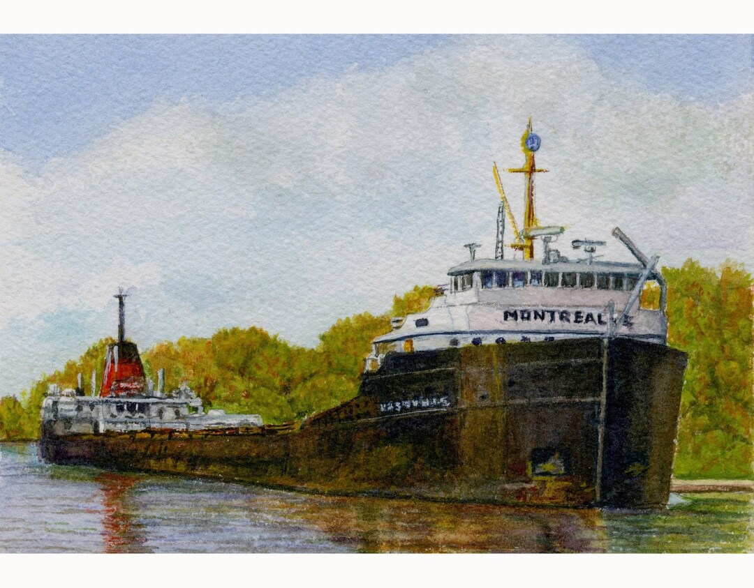 Original Great Lakes Freighter Montrealais Wall Decor Watercolor ...