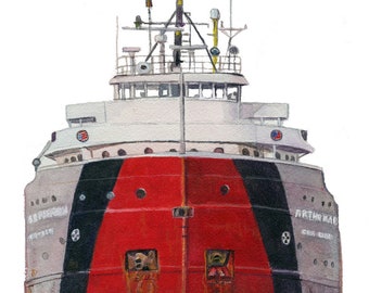 Original Great Lakes Freighter Wall Art Algosoo Painting Watercolor ...
