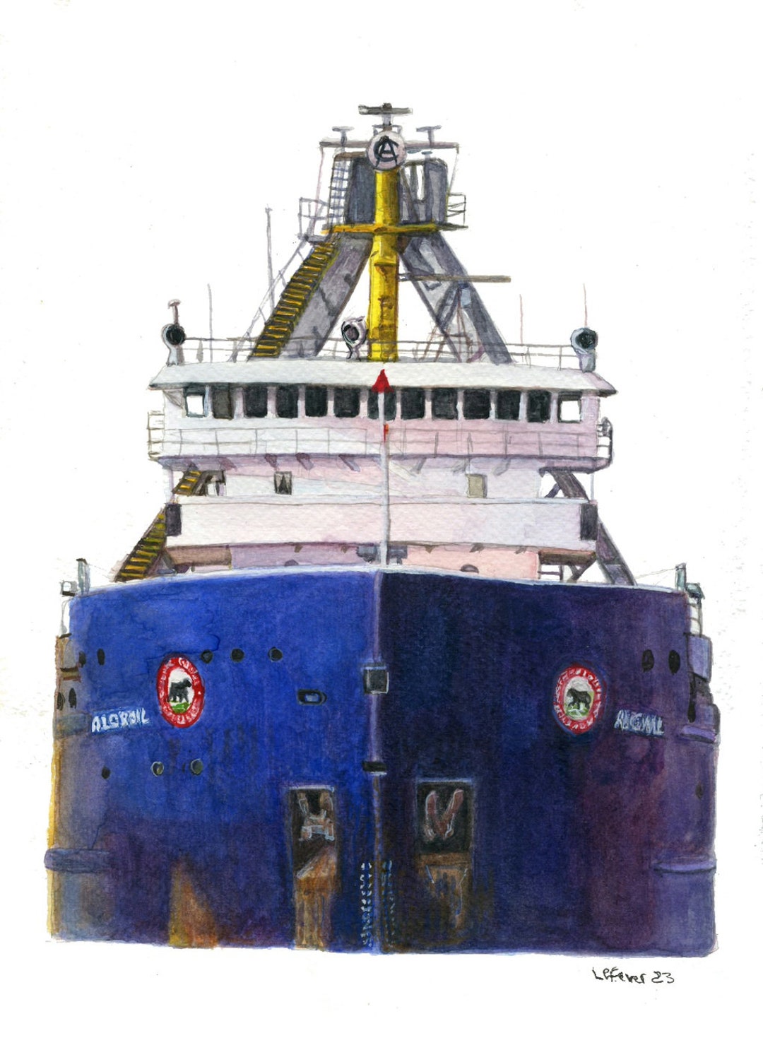 Original Great Lakes Freighter Wall Art Algorail Painting Watercolor ...