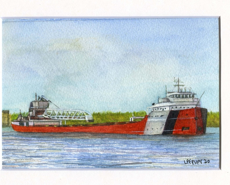Original Great Lakes Freighter Wall Art Arthur M. Anderson Watercolor ...