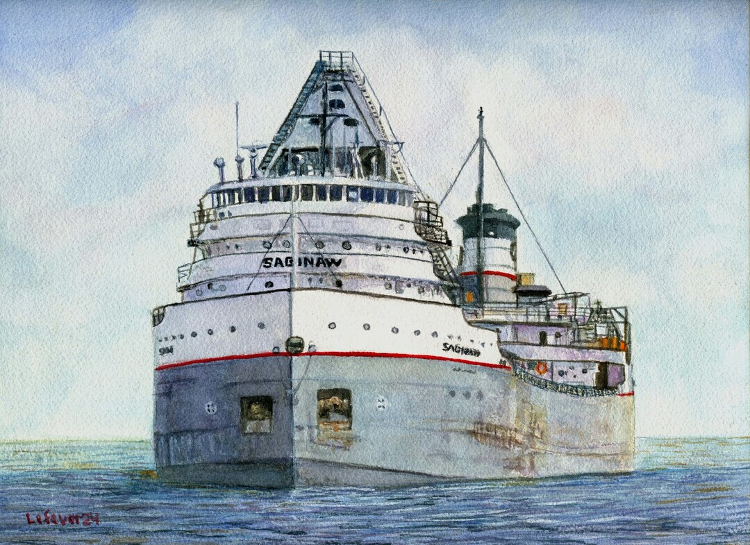 Original Great Lakes Freighter Wall Art Saginaw Painting Watercolor ...