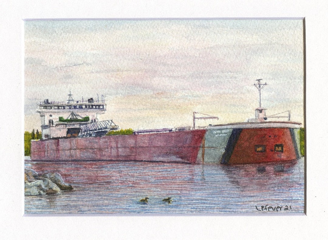 Original Great Lakes Freighter Wall Art Edwin H. Gott Watercolor ...