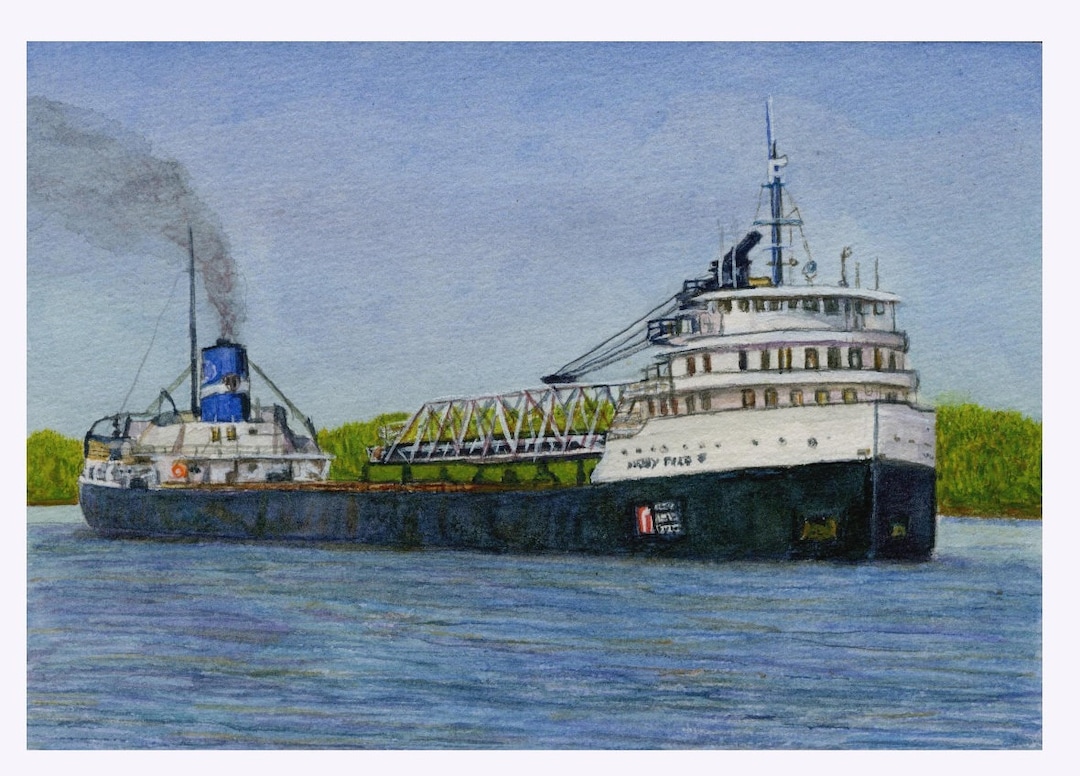 Original Great Lakes Freighter Wall Decor Henry Ford II Watercolor ...
