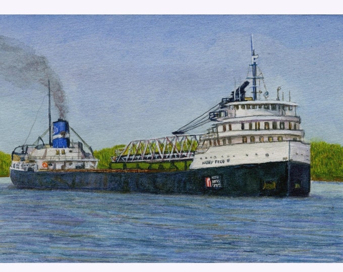 Original Great Lakes Freighter Wall Decor Henry Ford II Watercolor ...