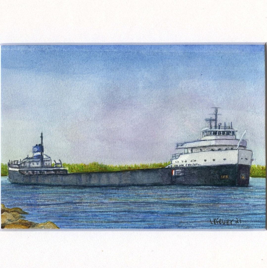Original Great Lakes Freighter Wall Art William Clay Ford Watercolor ...