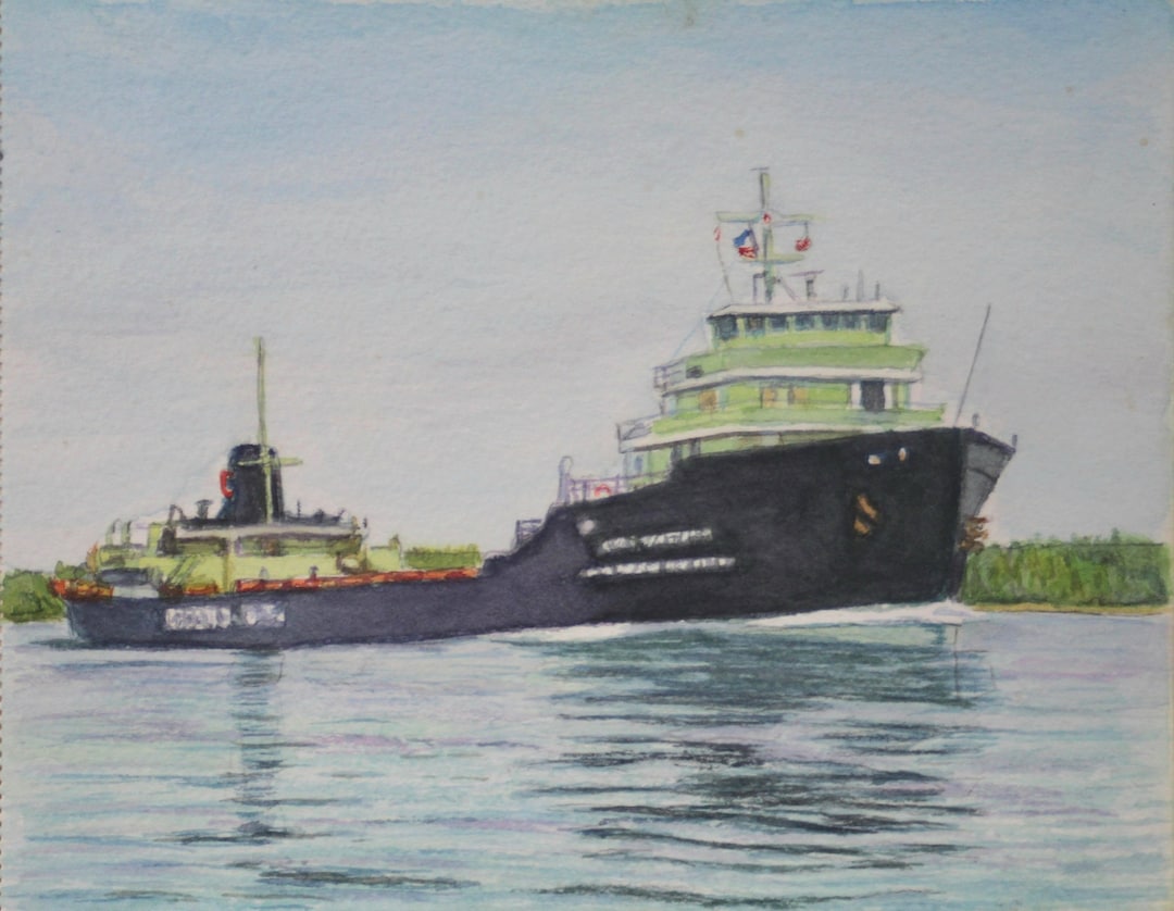 Original Great Lakes Freighter Wall Cliffs Victory Watercolor Painting ...