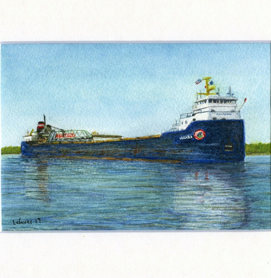 Original Great Lakes Freighter Wall Algosoo Watercolor Painting Wall ...