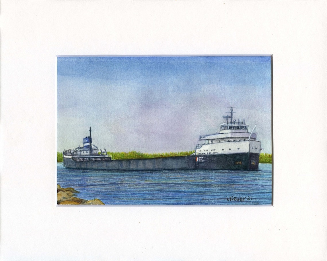 Original Great Lakes Freighter Wall Art William Clay Ford Watercolor ...