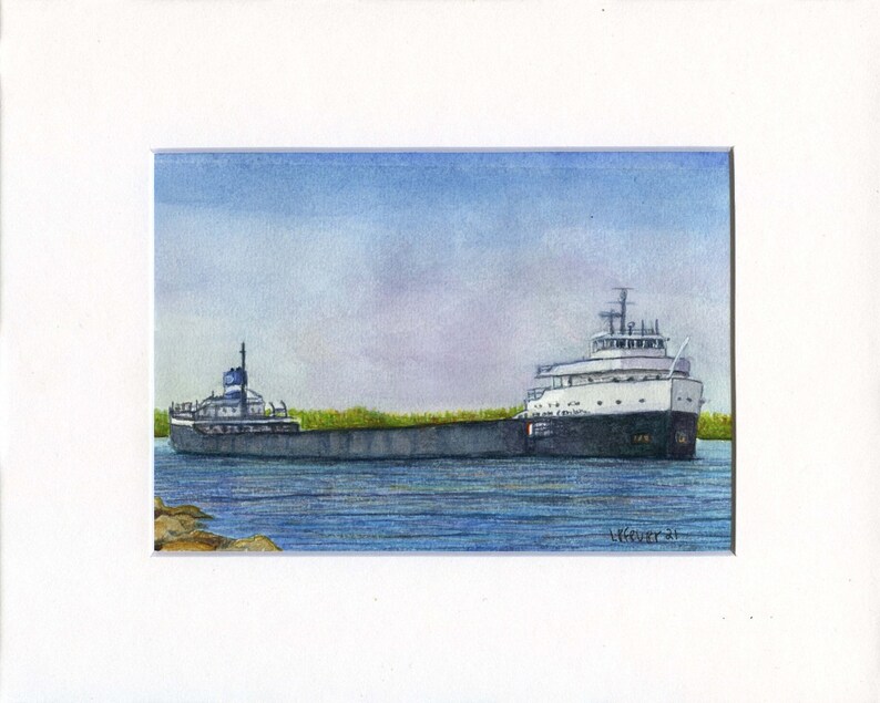 Original Great Lakes Freighter Wall Art William Clay Ford Watercolor ...