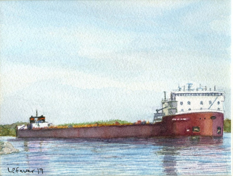 Original Great Lakes Freighter Wall Art Stewart J Cort Watercolor ...