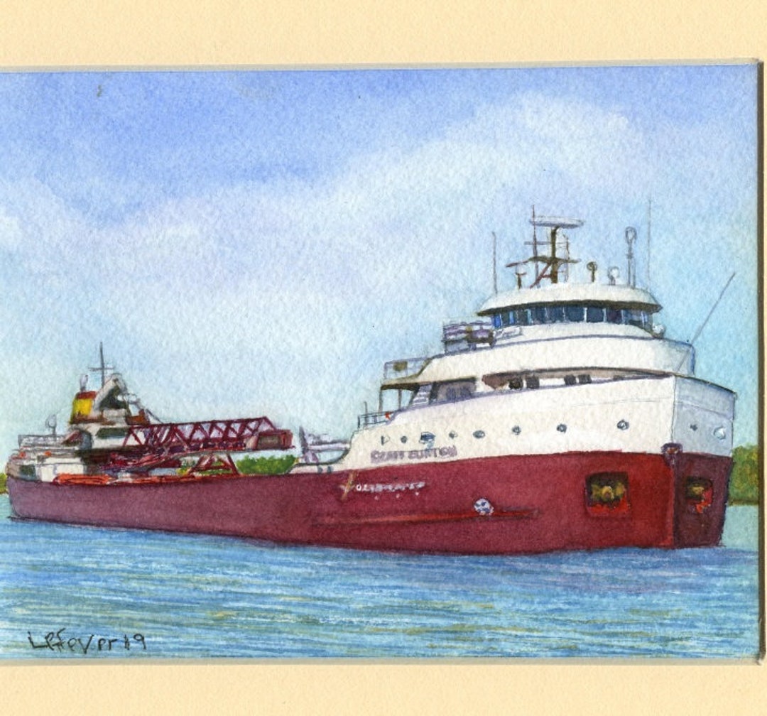 Original Great Lakes Freighter Wall Courtney Burton Watercolor Painting ...