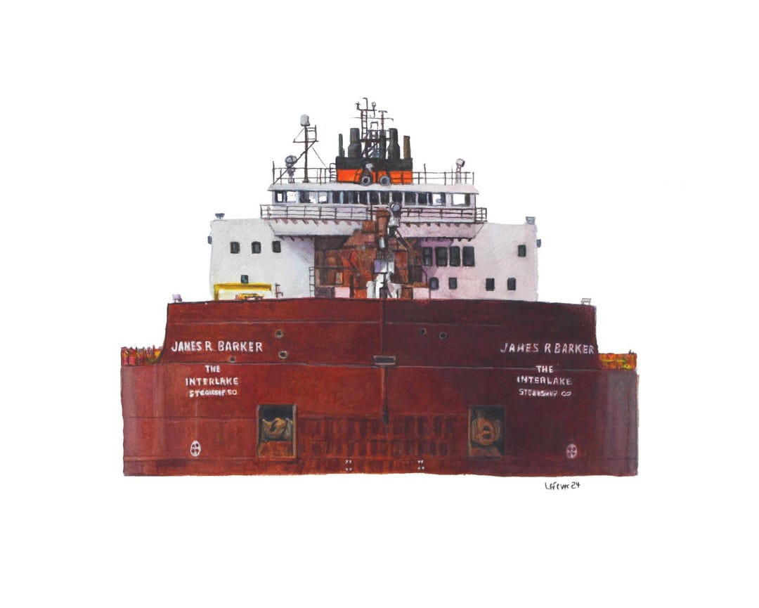 Great Lakes Freighter James R Barker Print Wall Decor Print Watercolor ...