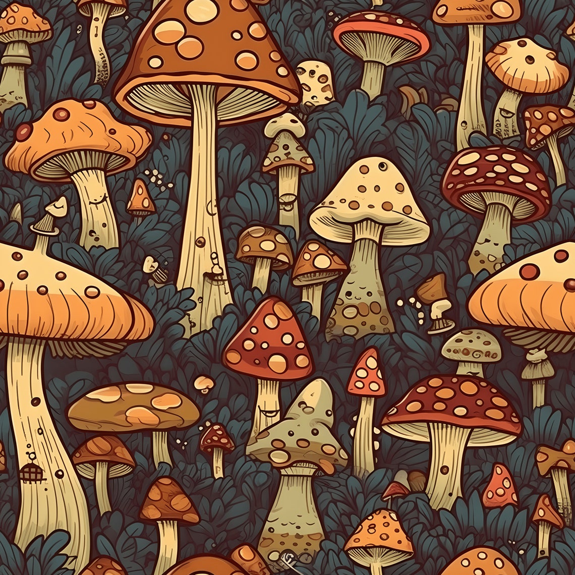 Cute Mushrooms Tile Digital Patterns - 10 Different Seamless Designs ...