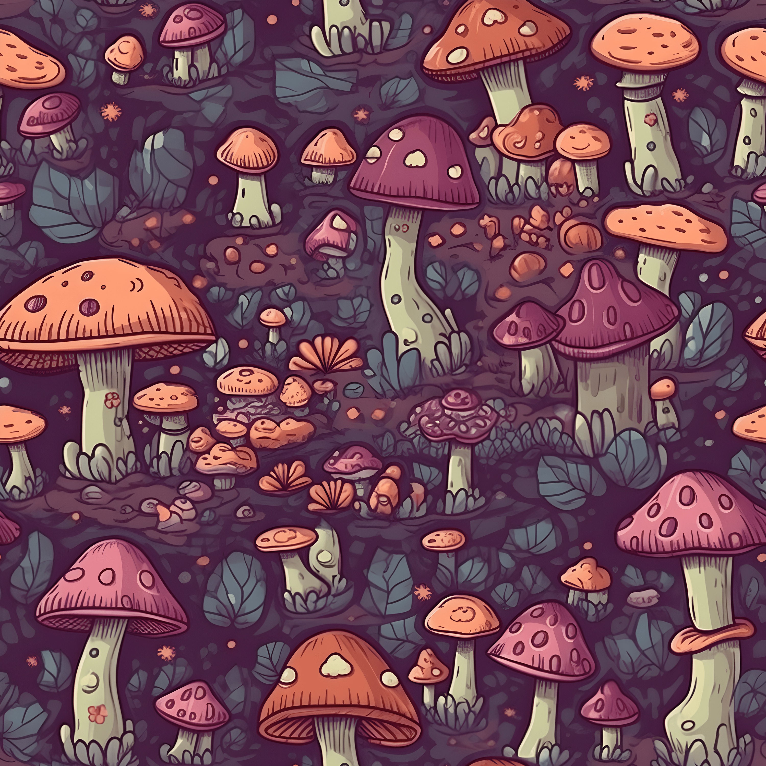 Cute Mushrooms Tile Digital Patterns - 10 Different Seamless Designs ...