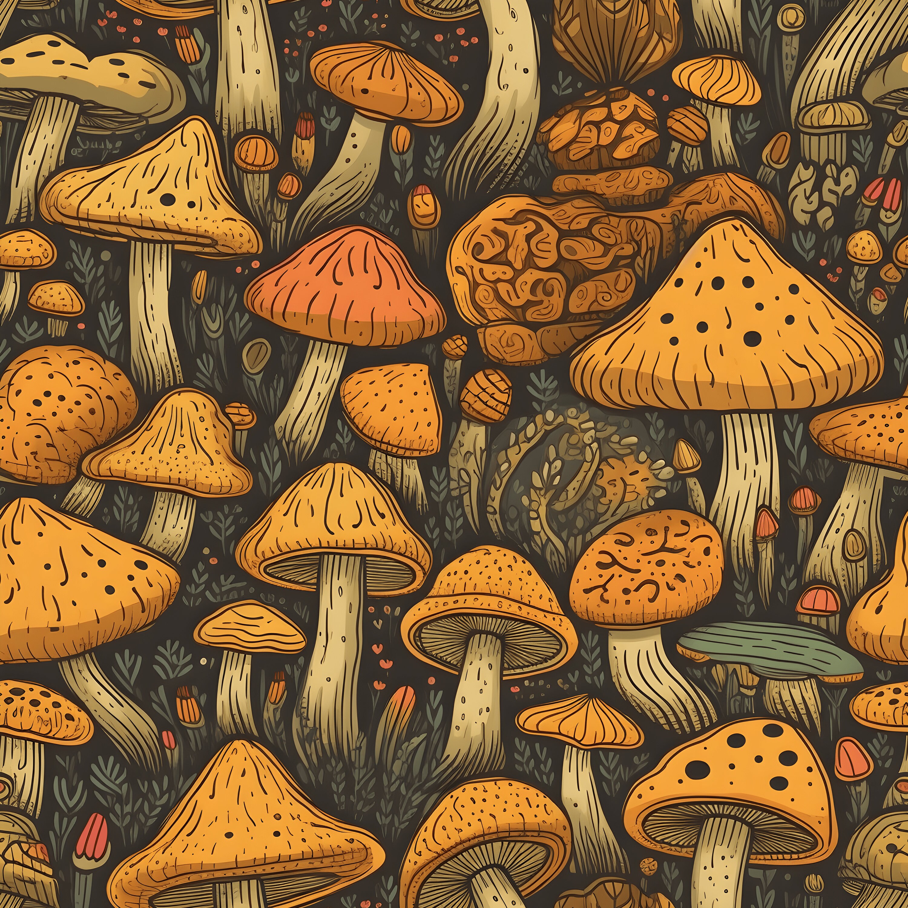 Cute Mushrooms Tile Digital Patterns - 10 Different Seamless Designs ...