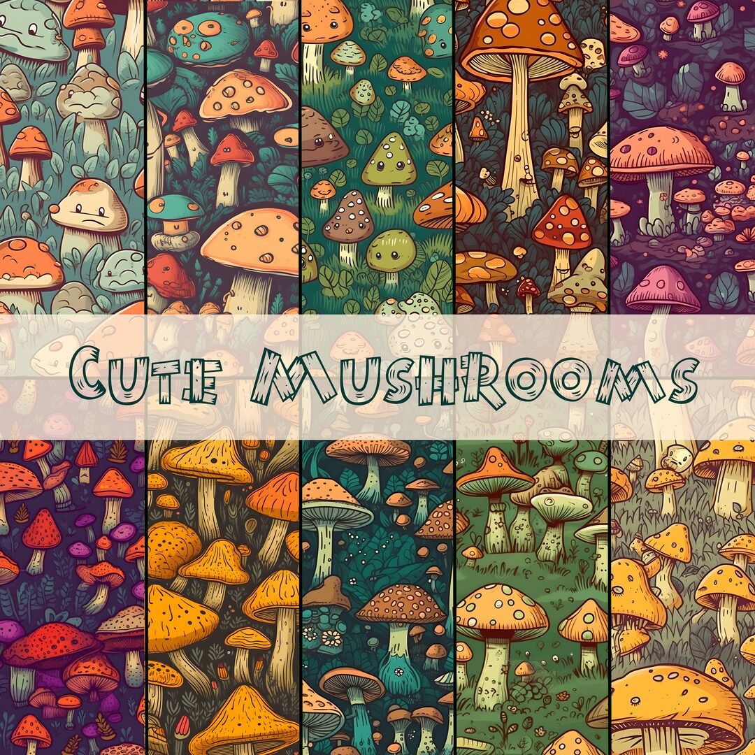 Cute Mushrooms Tile Digital Patterns - 10 Different Seamless Designs ...