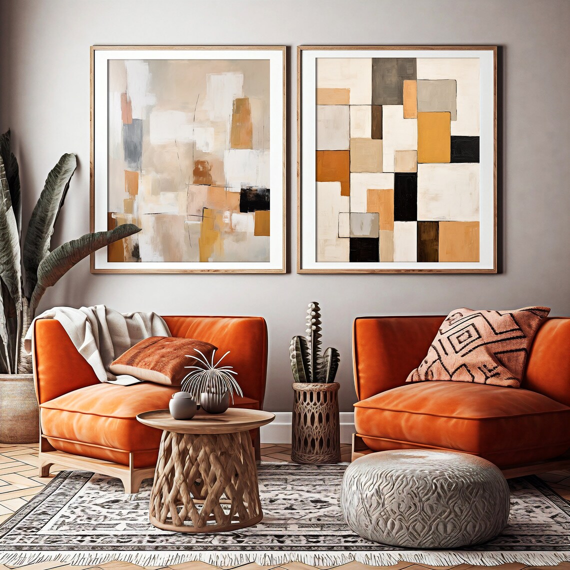 Terracotta Brush Stroke Wall Art, Terracotta Prints, Brush Stroke ...