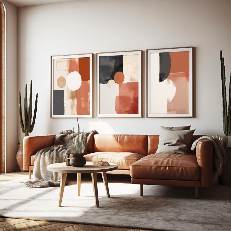 Terracotta Abstract Art, Black Tone Prints, Abstract Painting, Bedroom ...