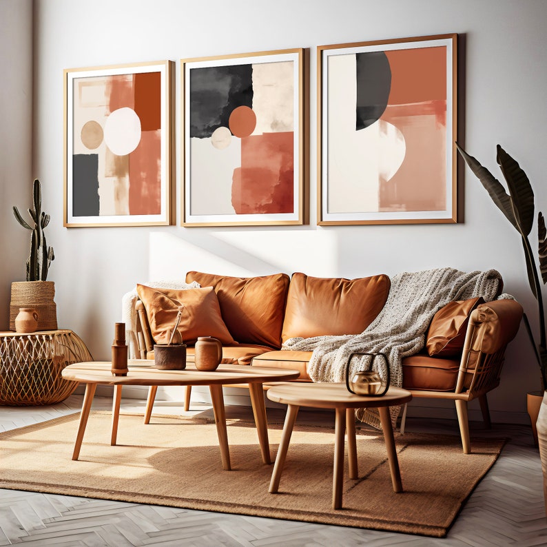 Terracotta Abstract Art, Black Tone Prints, Abstract Painting, Bedroom ...