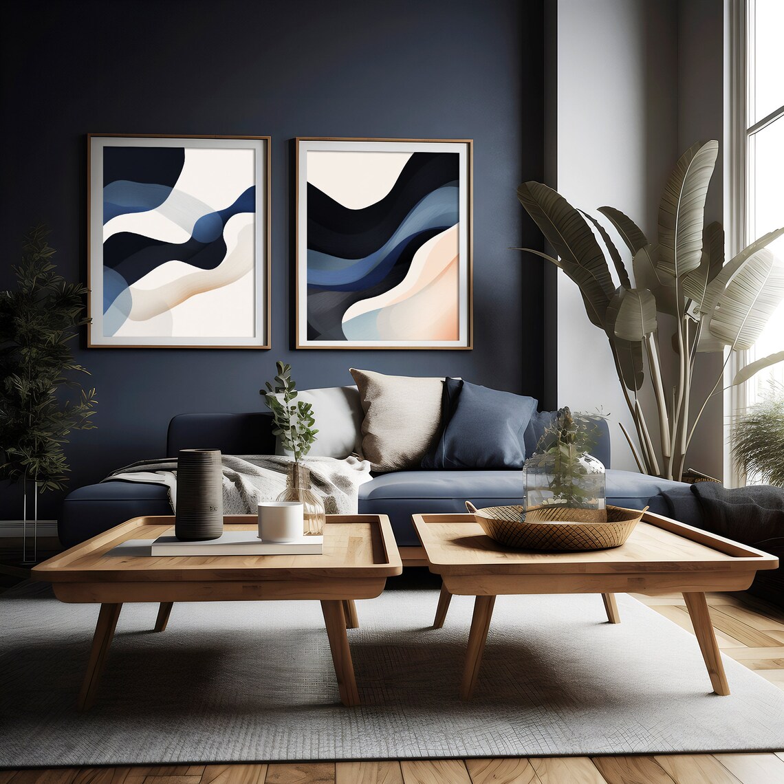 Navy Blue Art Wall Prints, Navy Blue Abstract, Geometric Wall Art, Art ...