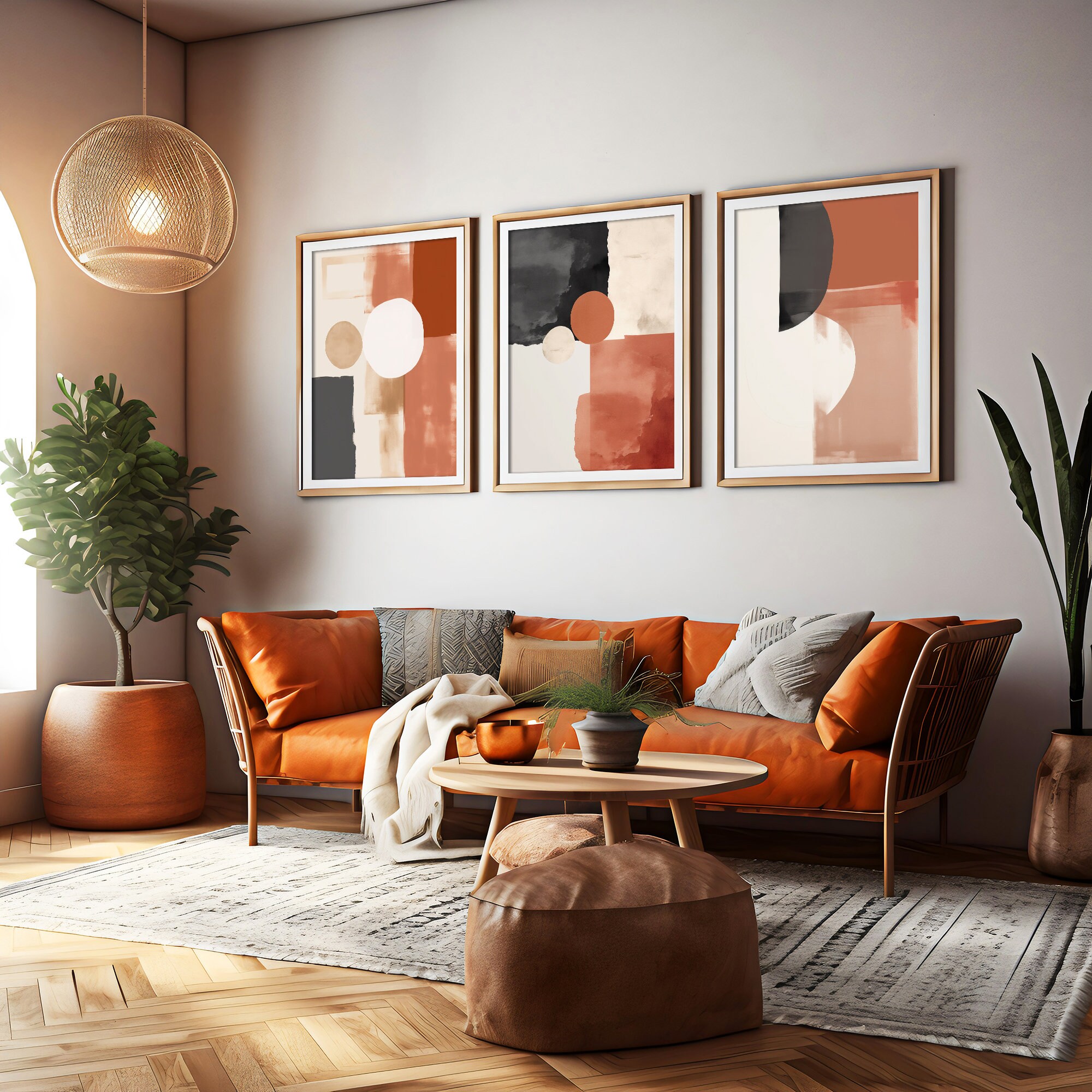 Terracotta Abstract Art, Black Tone Prints, Abstract Painting, Bedroom ...