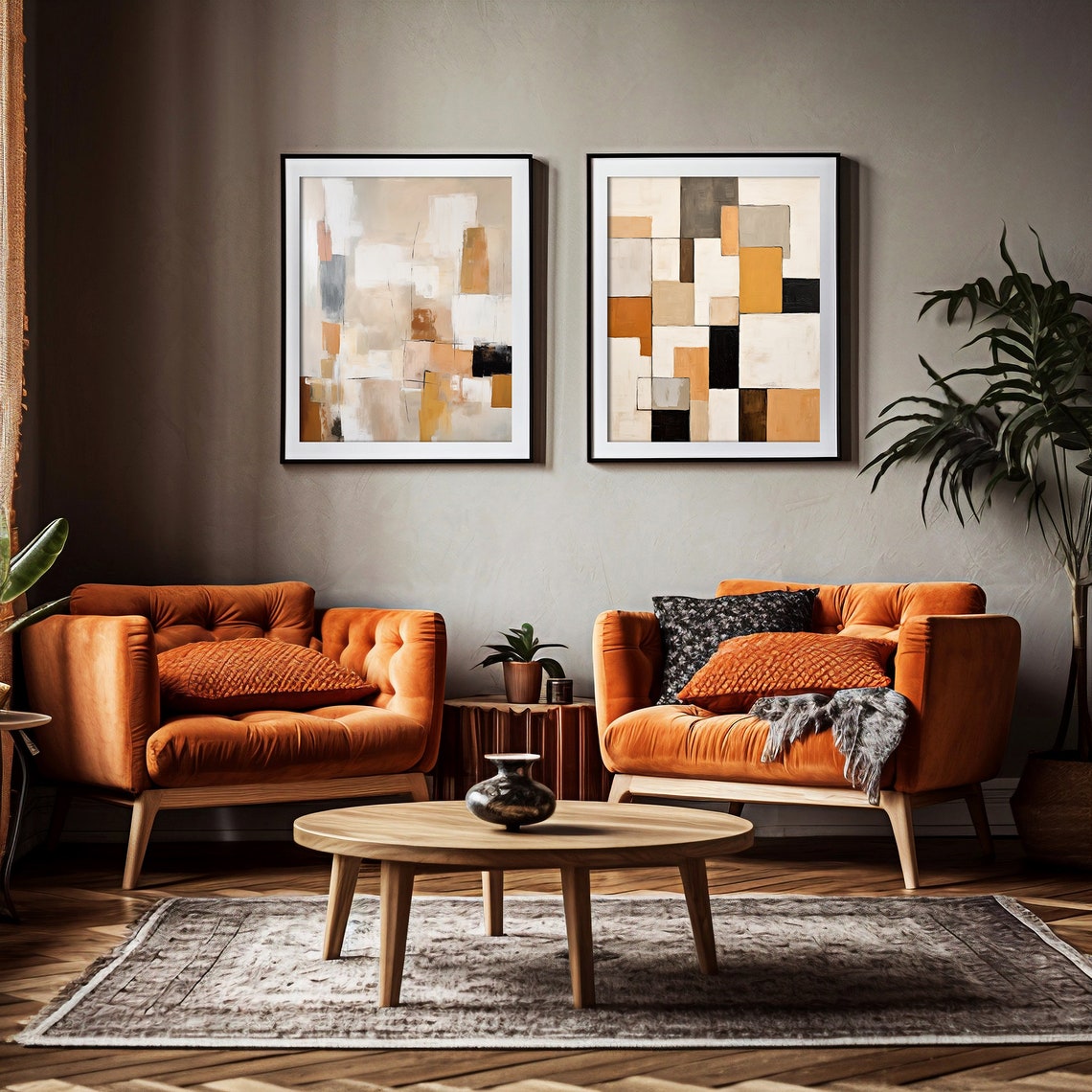 Terracotta Brush Stroke Wall Art, Terracotta Prints, Brush Stroke ...