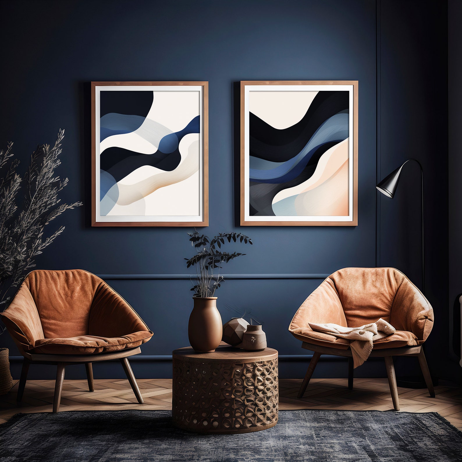 Navy Blue Art Wall Prints, Navy Blue Abstract, Geometric Wall Art, Art ...