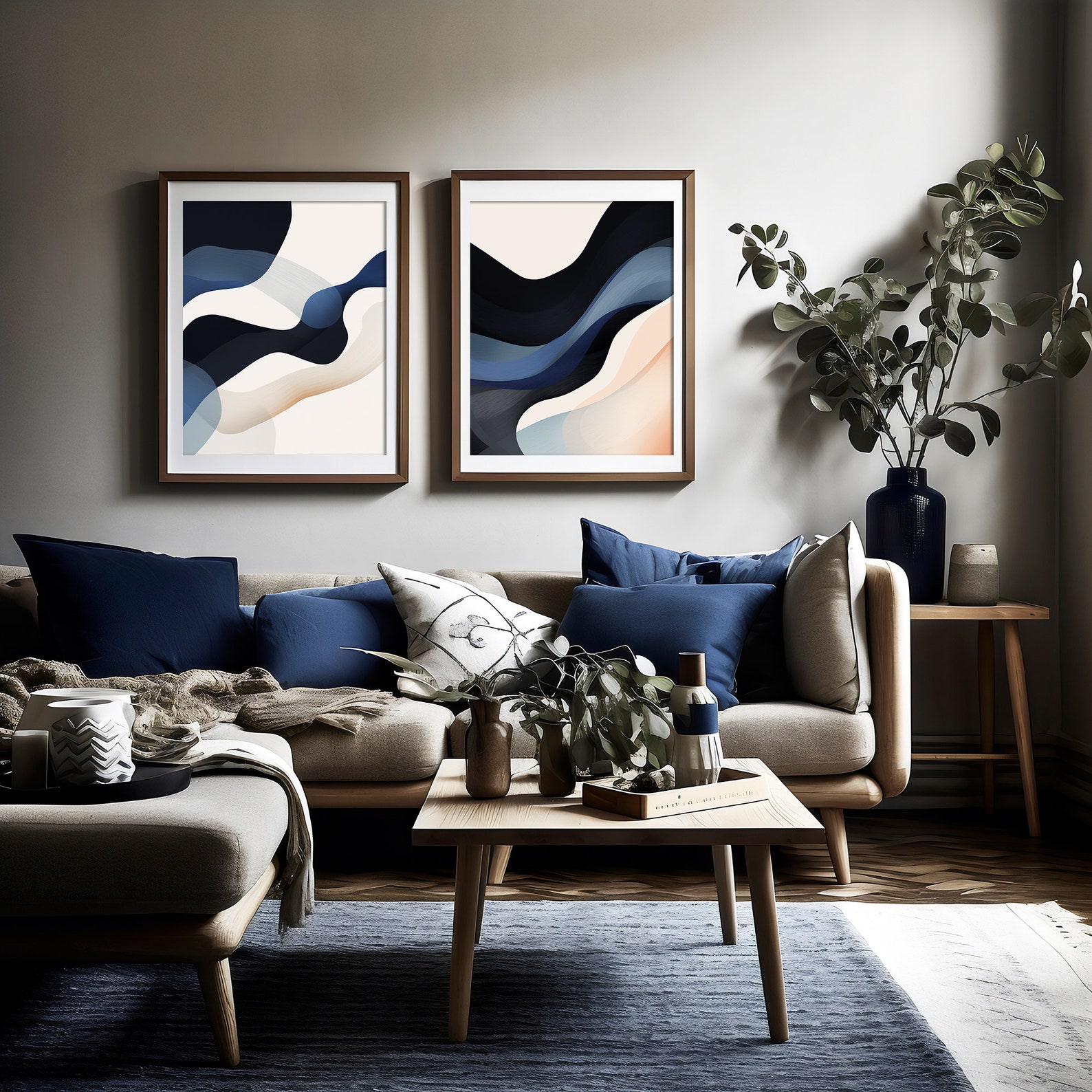 Navy Blue Art Wall Prints, Navy Blue Abstract, Geometric Wall Art, Art ...