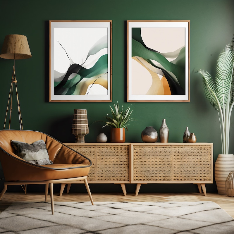 Green Abstract Wall Art - Etsy