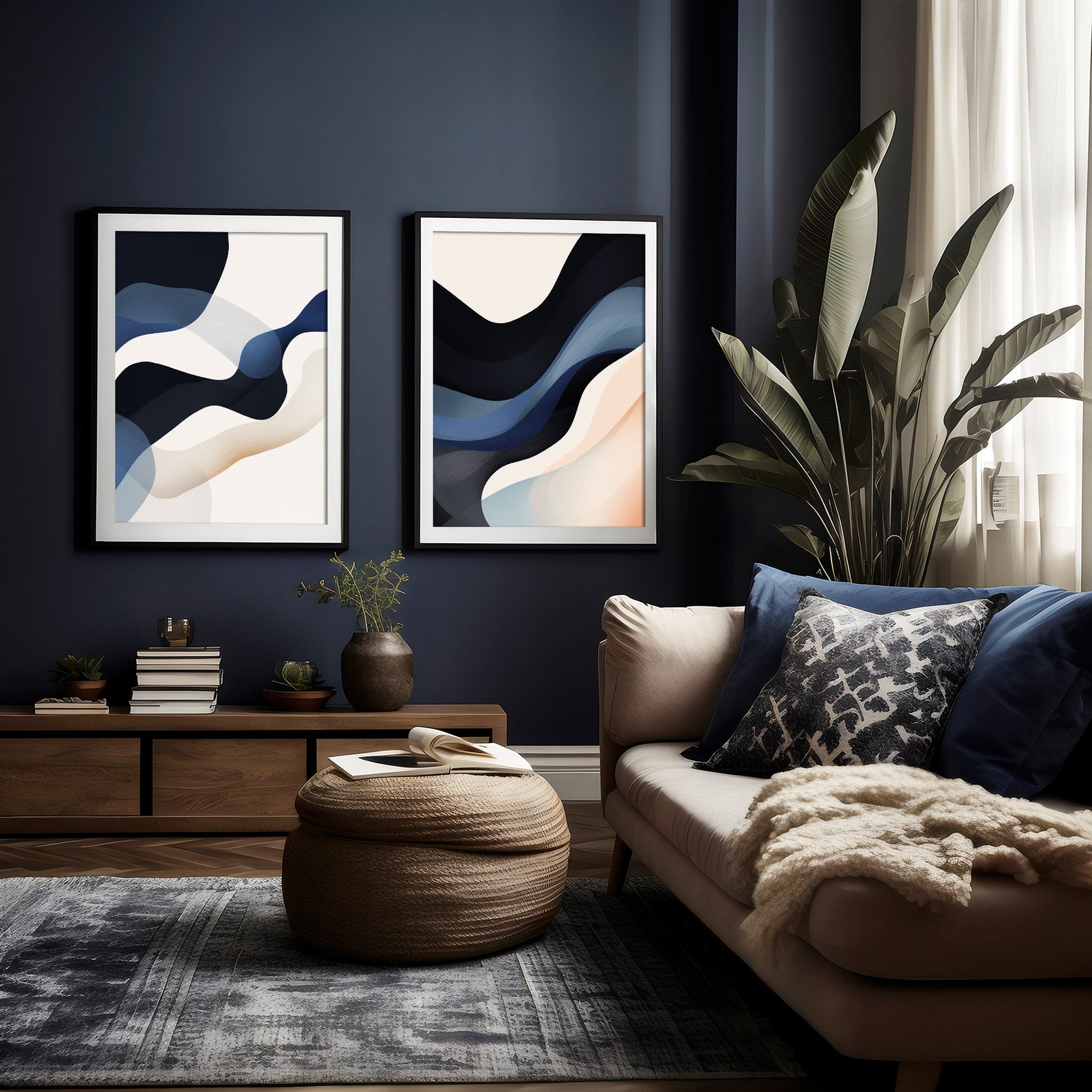 Navy Blue Art Wall Prints, Navy Blue Abstract, Geometric Wall Art, Art ...