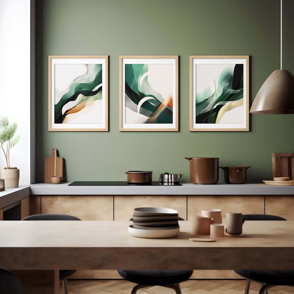 Green Tone Art Minimalistic Orange Tone Art Abstract Beach - Etsy