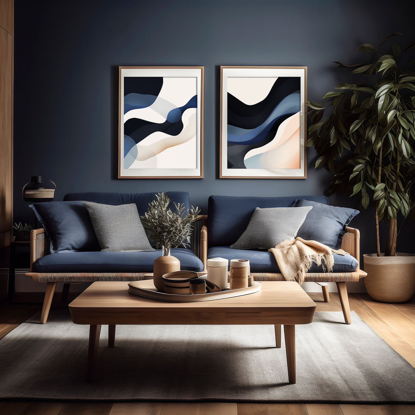 Navy Blue Art Wall Prints, Navy Blue Abstract, Geometric Wall Art, Art ...