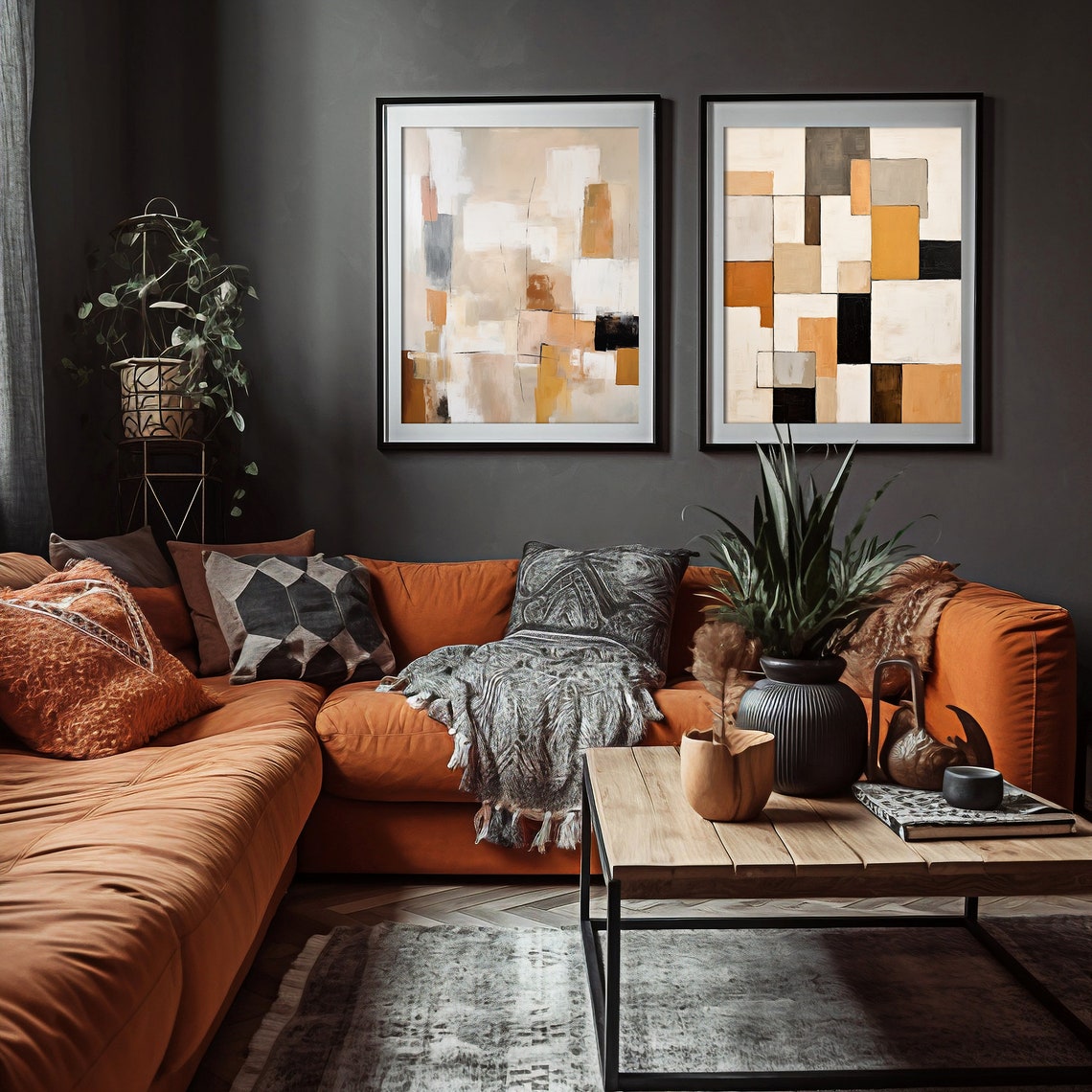 Terracotta Brush Stroke Wall Art, Terracotta Prints, Brush Stroke ...