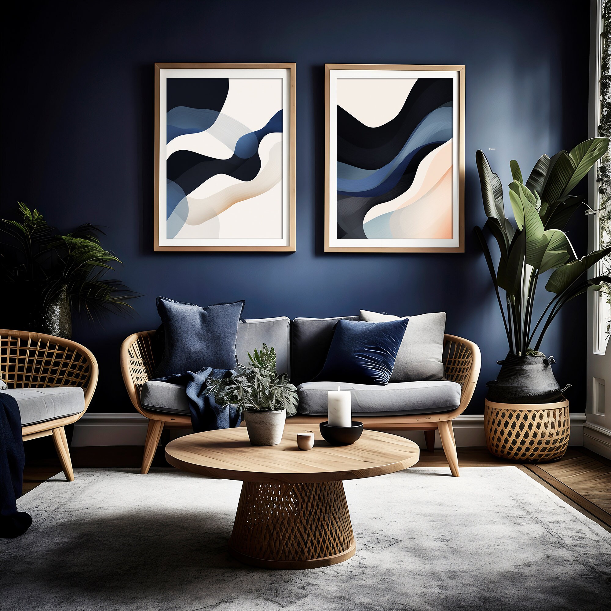 Navy Blue Art Wall Prints, Navy Blue Abstract, Geometric Wall Art, Art ...