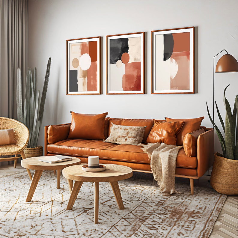 Terracotta Abstract Art, Black Tone Prints, Abstract Painting, Bedroom ...