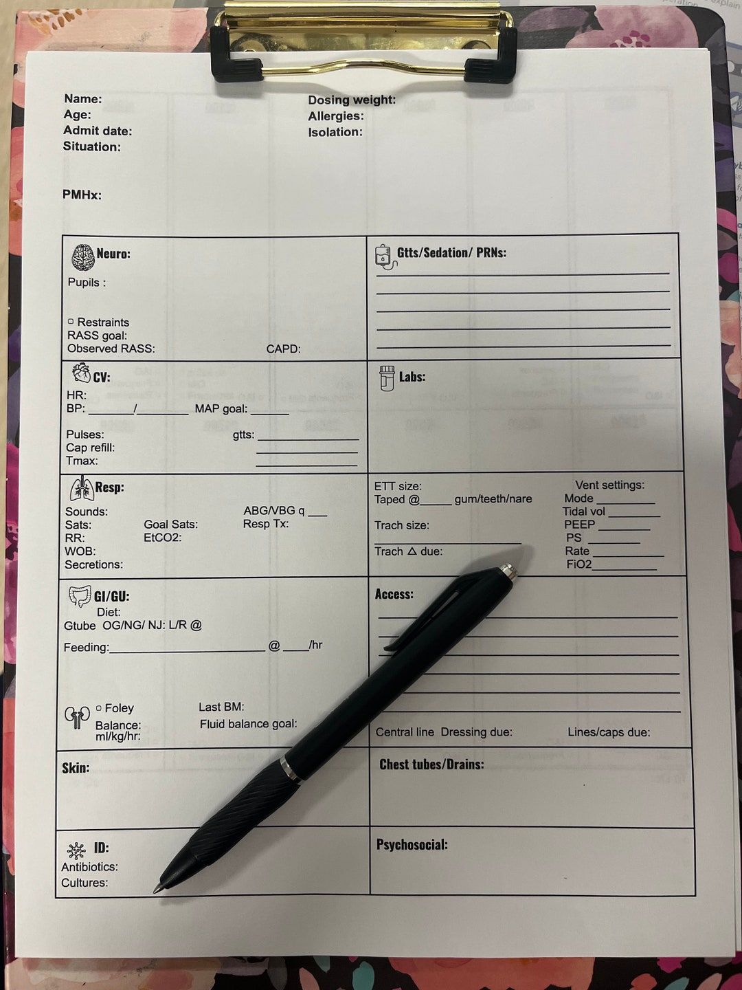 PICU Report Sheet Version 1 - Etsy
