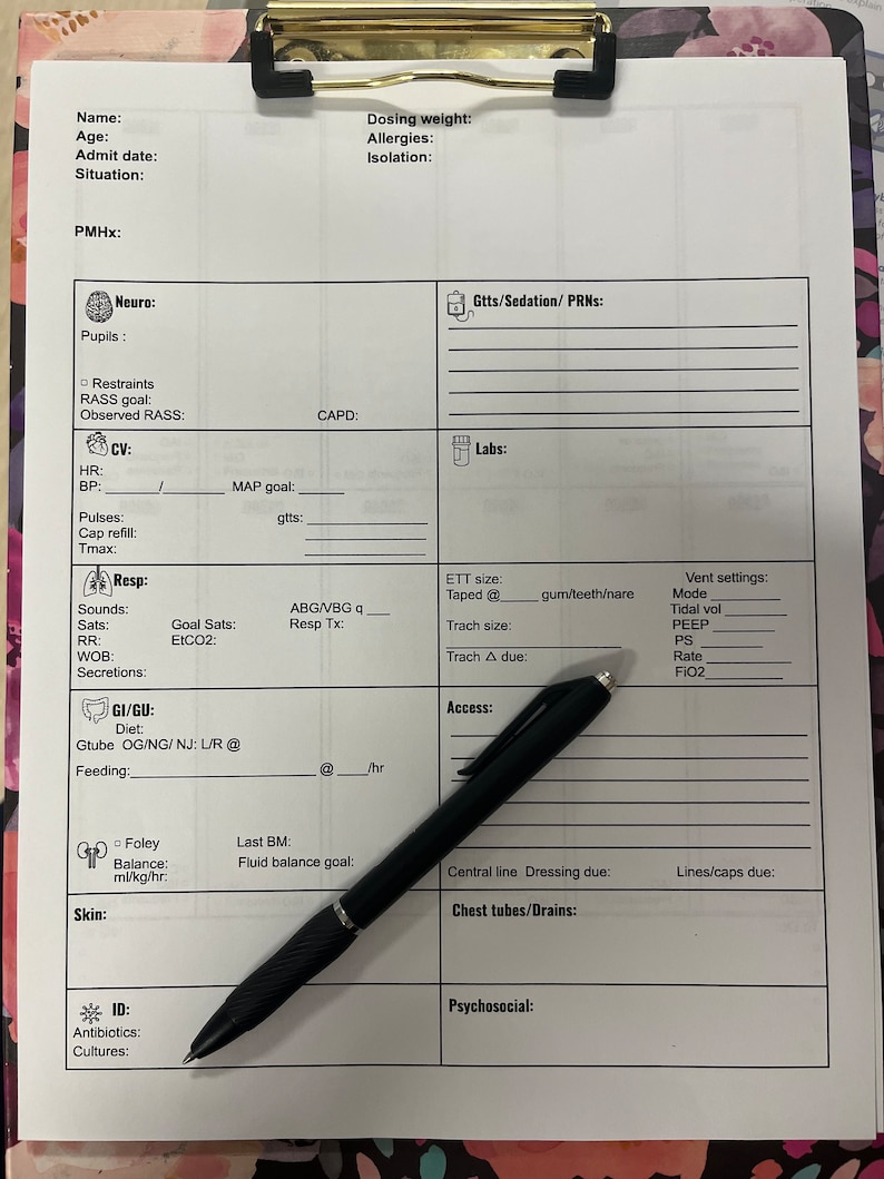 PICU Report Sheet Version 1 - Etsy