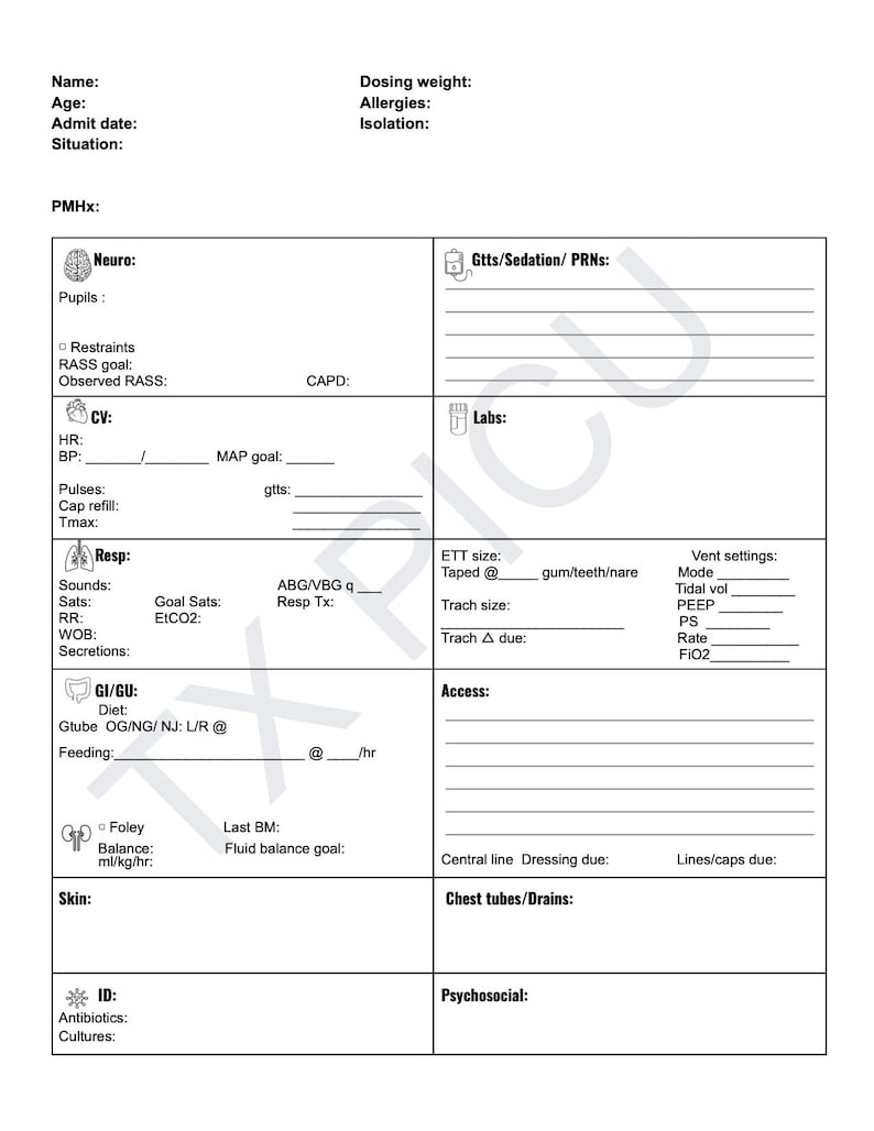 PICU Report Sheet Version 1 - Etsy