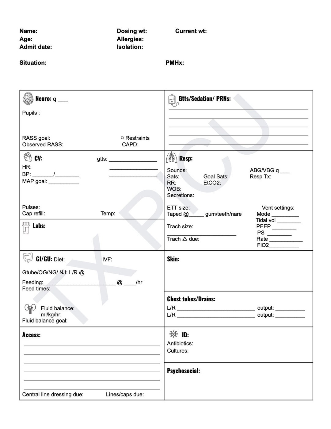 PICU Report Sheet Version 2 - Etsy
