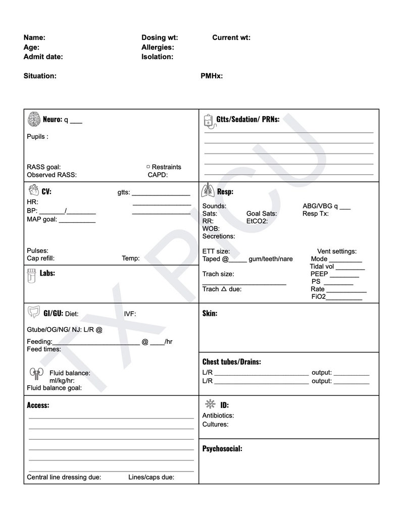 PICU Report Sheet Version 2 - Etsy