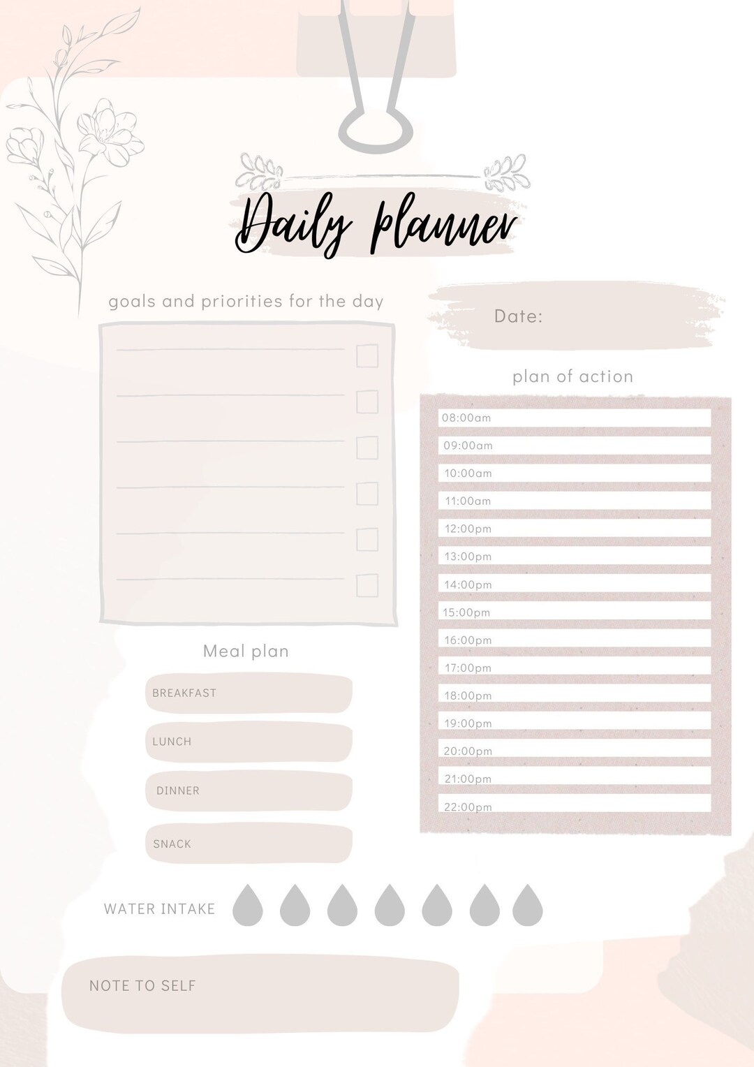 Digital Daily Printable Planner | Self Care Planner | Aesthetic | - Etsy