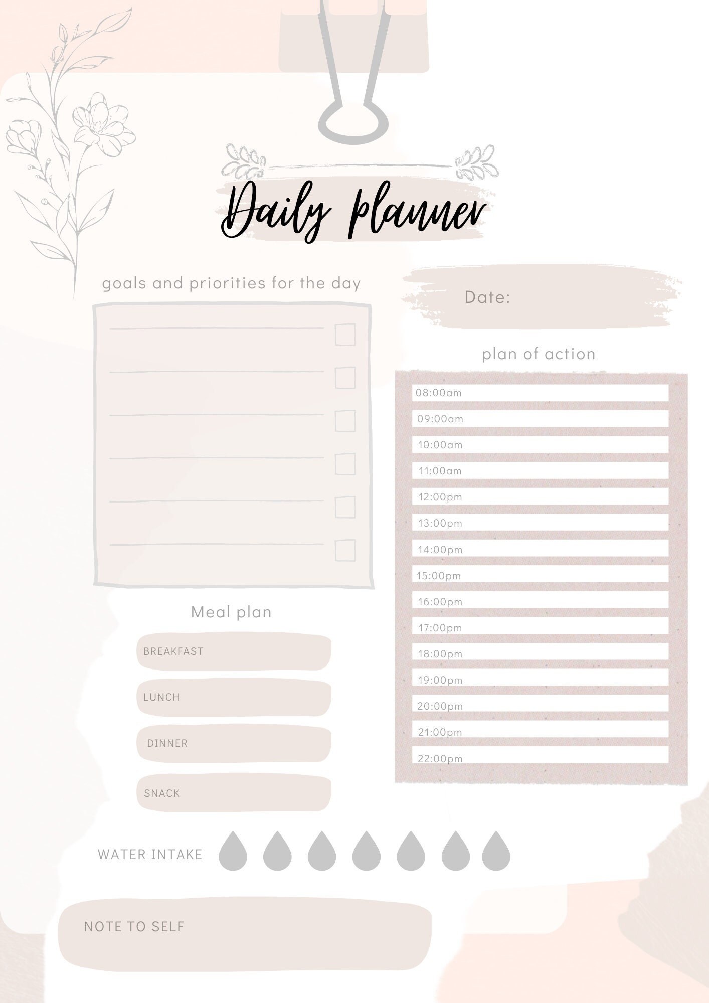Digital Daily Printable Planner | Self Care Planner | Aesthetic | - Etsy