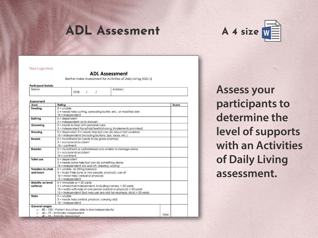 NDIS ADL Assessment – Barthel Index Template Digital Download - Etsy