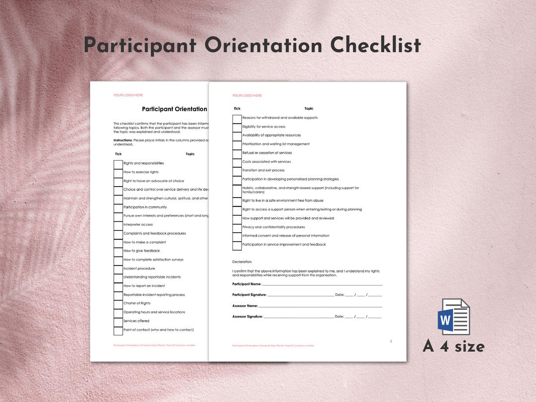 NDIS Participant Orientation Checklist Template Digital Download - Etsy