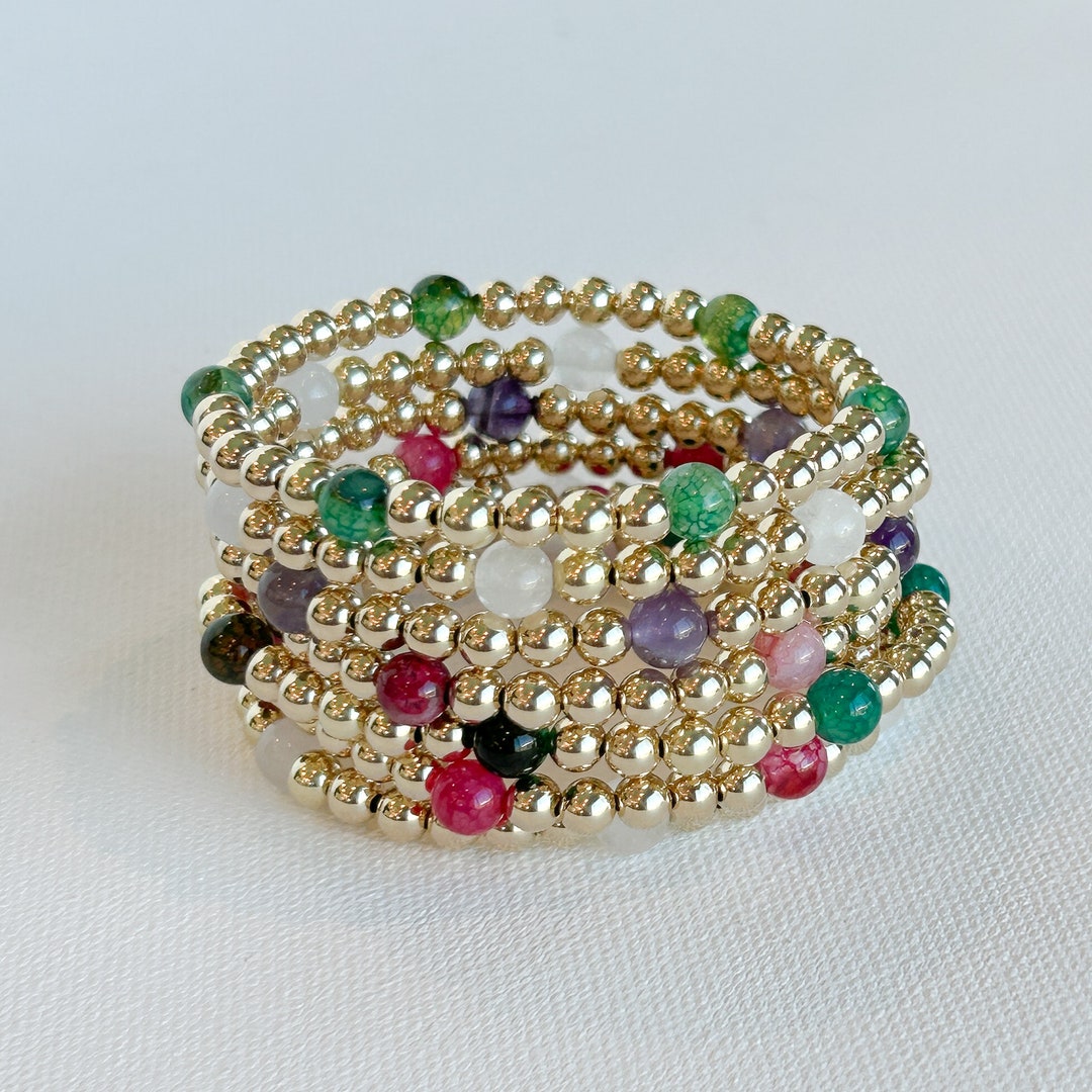 Chunky Colorful Stacking Bead Bracelets Gold Filled or Sterling Silver ...