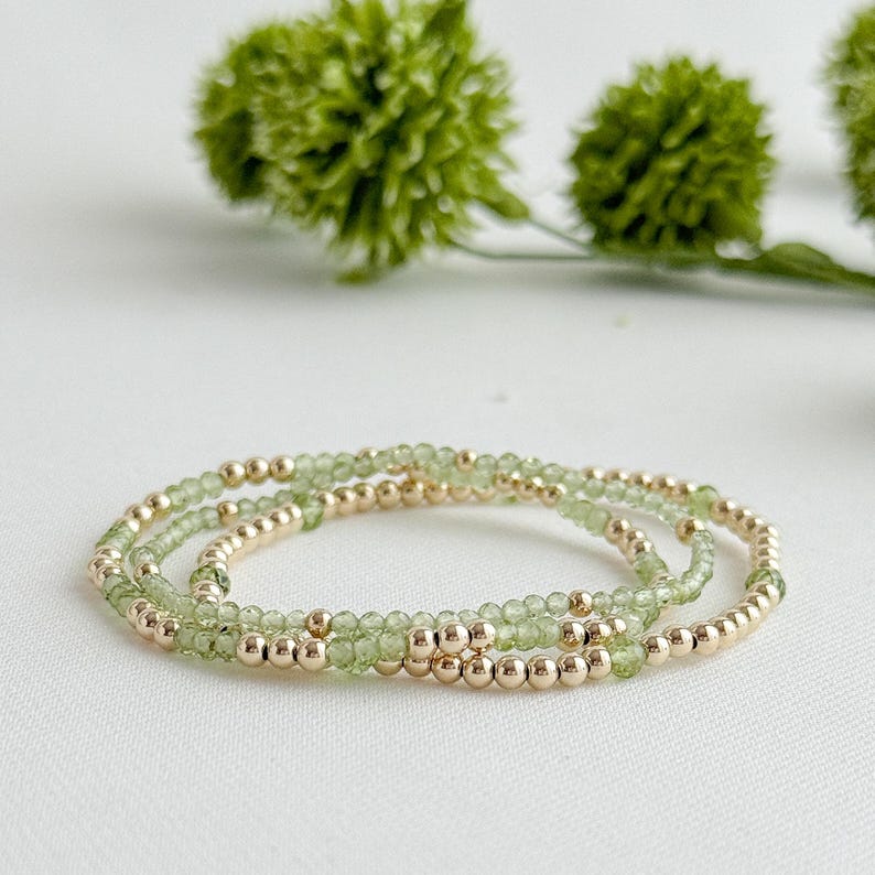 August Birthstone Bracelets: Peridot Gemstone With 14k Gold Filled or ...